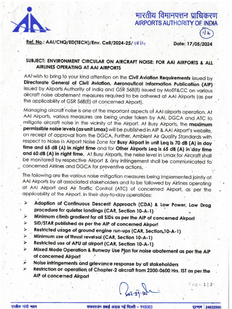 Environment Circular On Aircraft Noise - 17.05.2024 | PDF