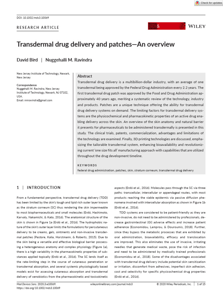 Bird - Transdermal Drug Delivery and Patches An Overview | PDF ...