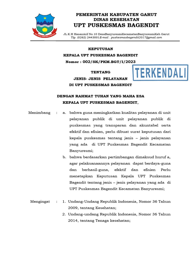 1.1.1.2 B) SK JENIS-JENIS PELAYANAN 2023 | PDF