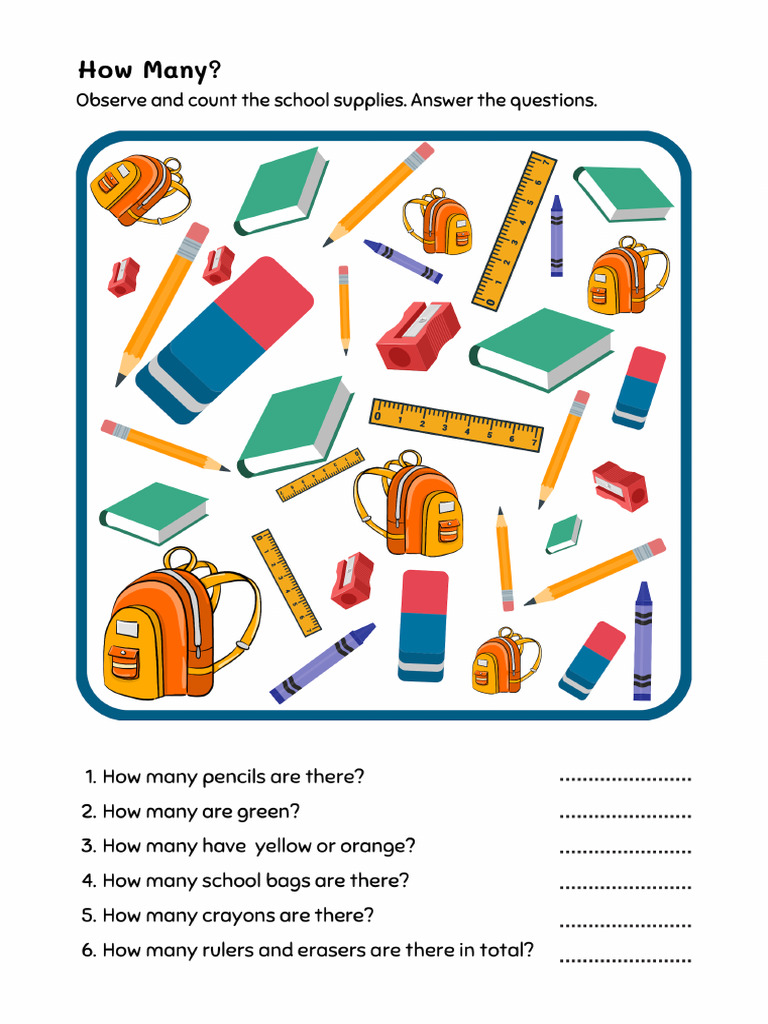White Back To School Counting Worksheet | PDF