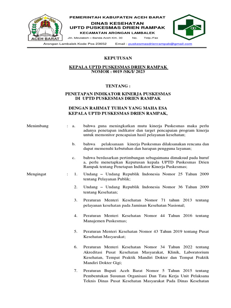 Indikator Kinerja Puskesmas | PDF