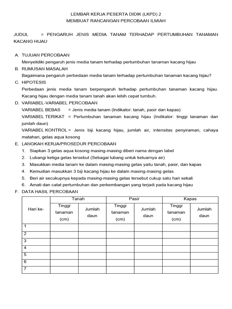 Contoh-Lkpd 2-Merancang Percobaan Ilmiah | PDF