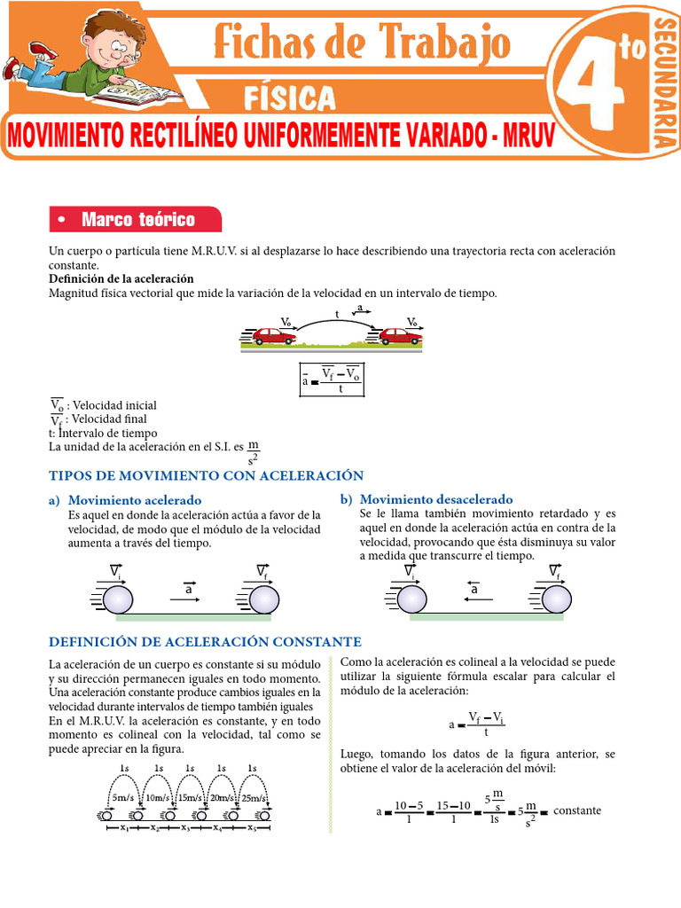Movimiento Rectilineo Uniformemente Variado MRUV para Cuarto Grado de Secundaria | PDF ...