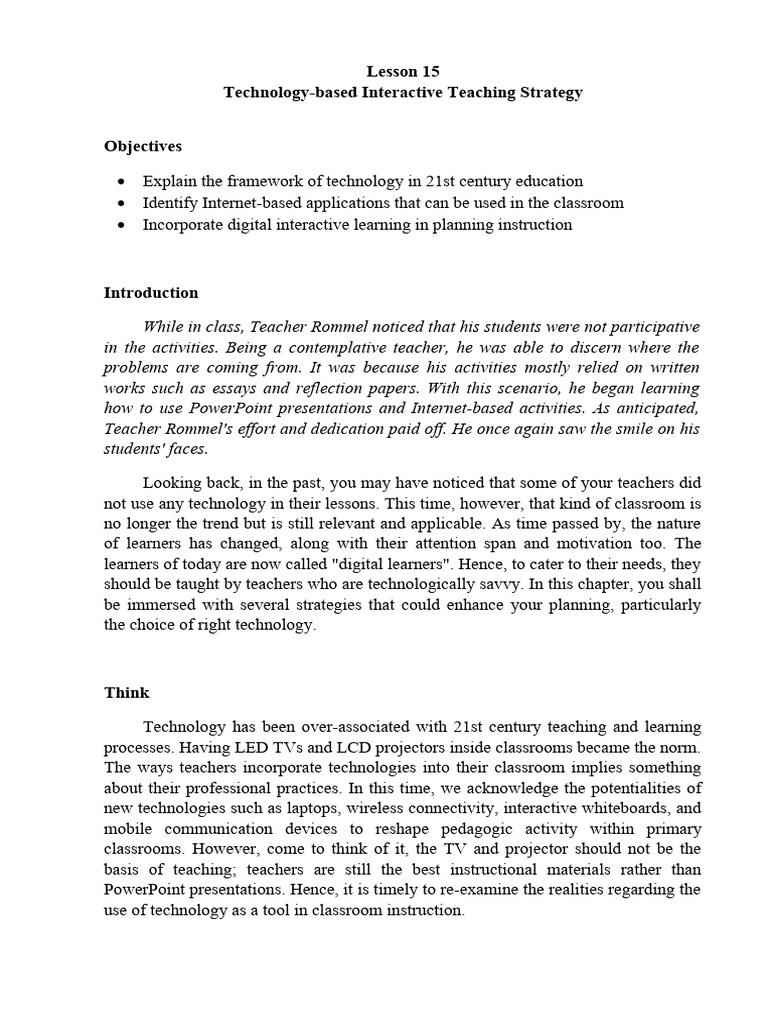 Lesson 15 - Technology-Based Interactive Teaching Strategy | PDF | Teachers | Educational Technology