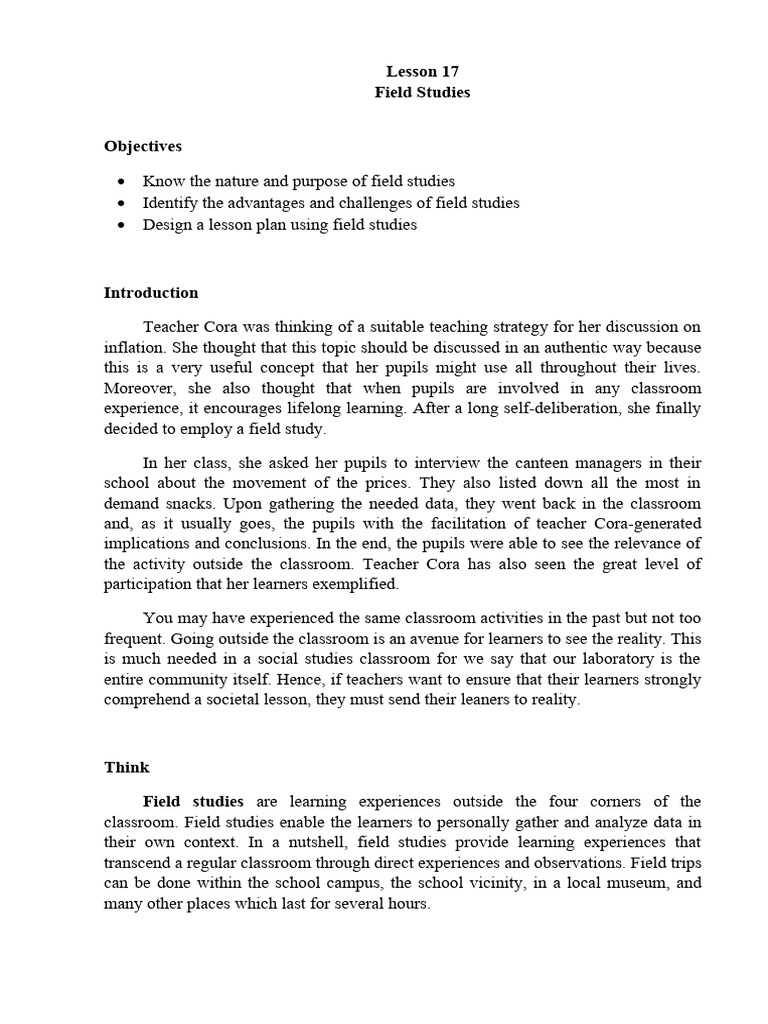 Benefits and Planning of Field Studies | PDF | Learning | Teachers