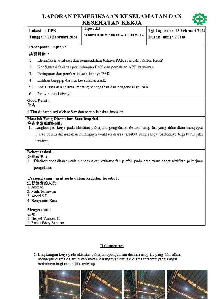 Inspeksi Khusus Keselamatan Dan Kesehatan Kerja DPB 1 ITSS (INSPEKSI ULANG) | PDF