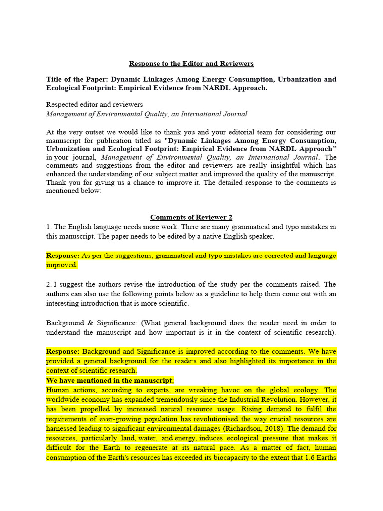 Response To The Editor and Reviewers-2 | PDF | Urbanization ...