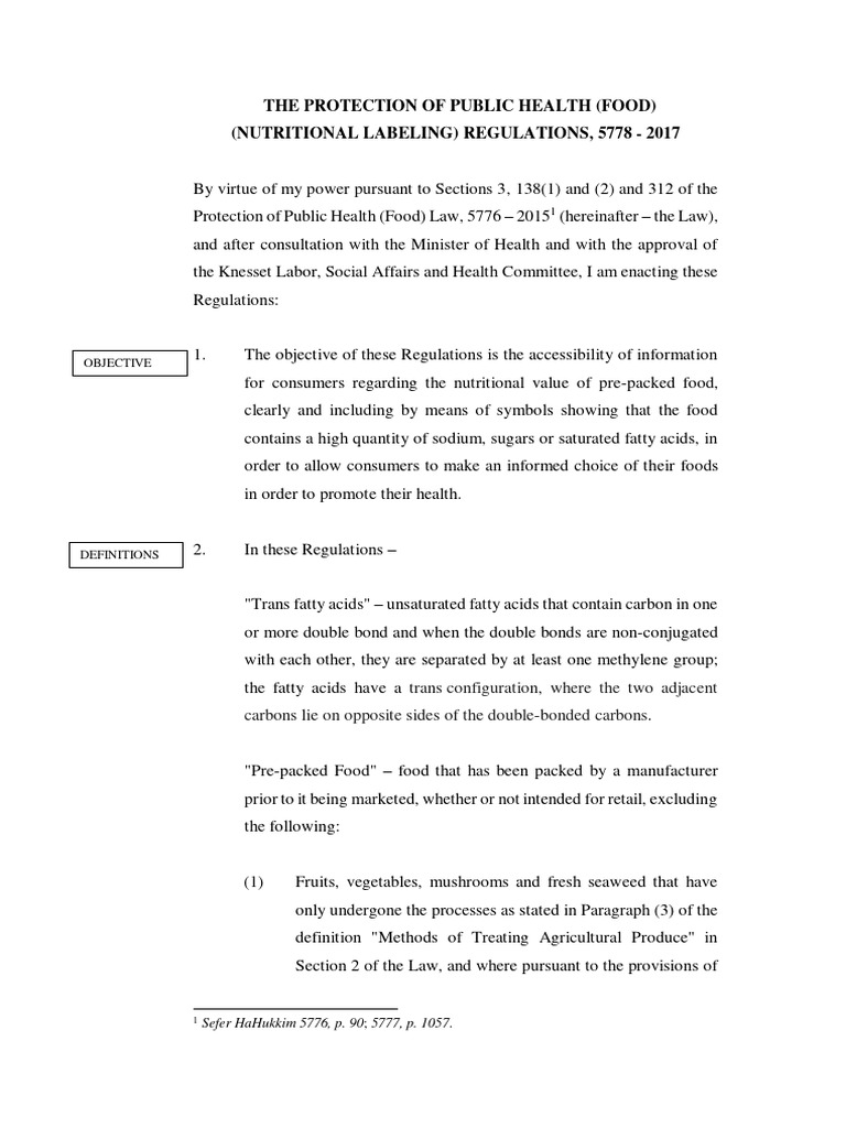 The Protection of Public Health (Food) (Nutritional Labeling ...