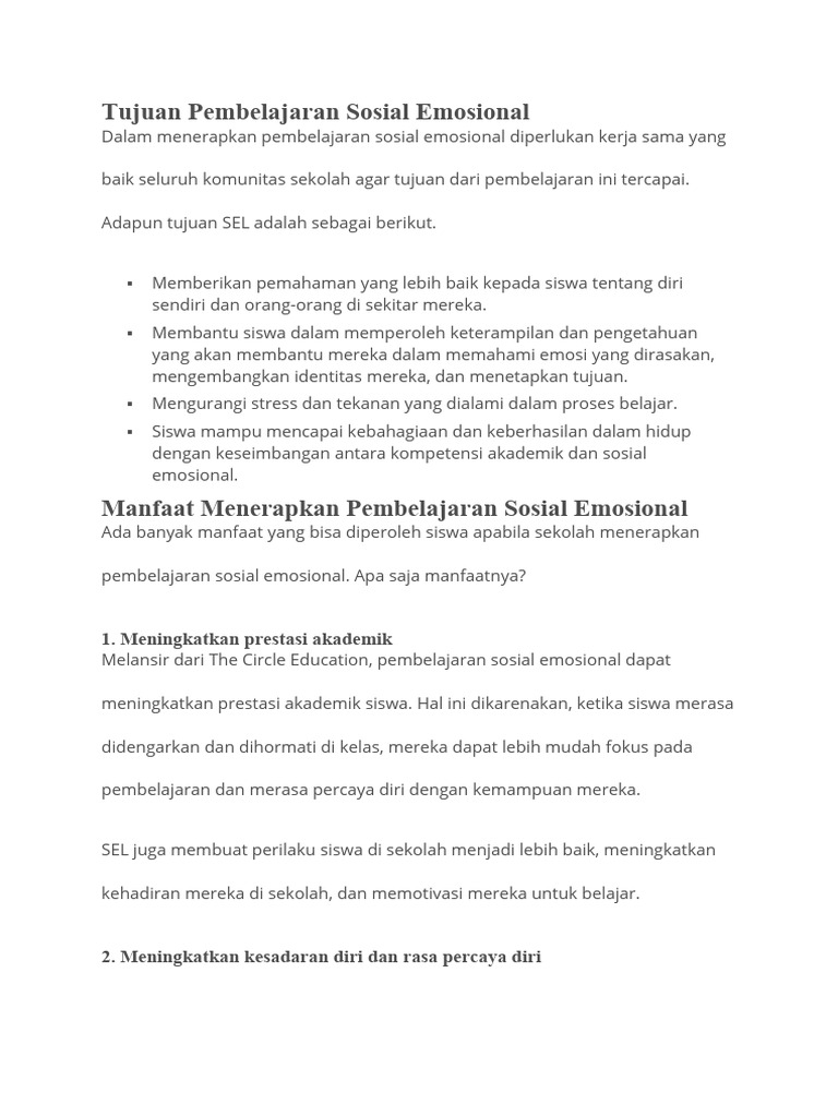 Tujuan Pembelajaran Sosial Emosional | PDF | Karier & Perkembangan