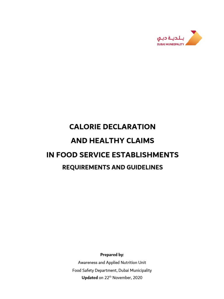 Calorie Declaration Guidelines for Food Services | PDF | Foodservice | Menu