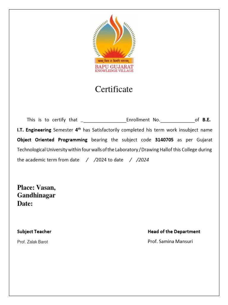 Oop Certificate Common | PDF