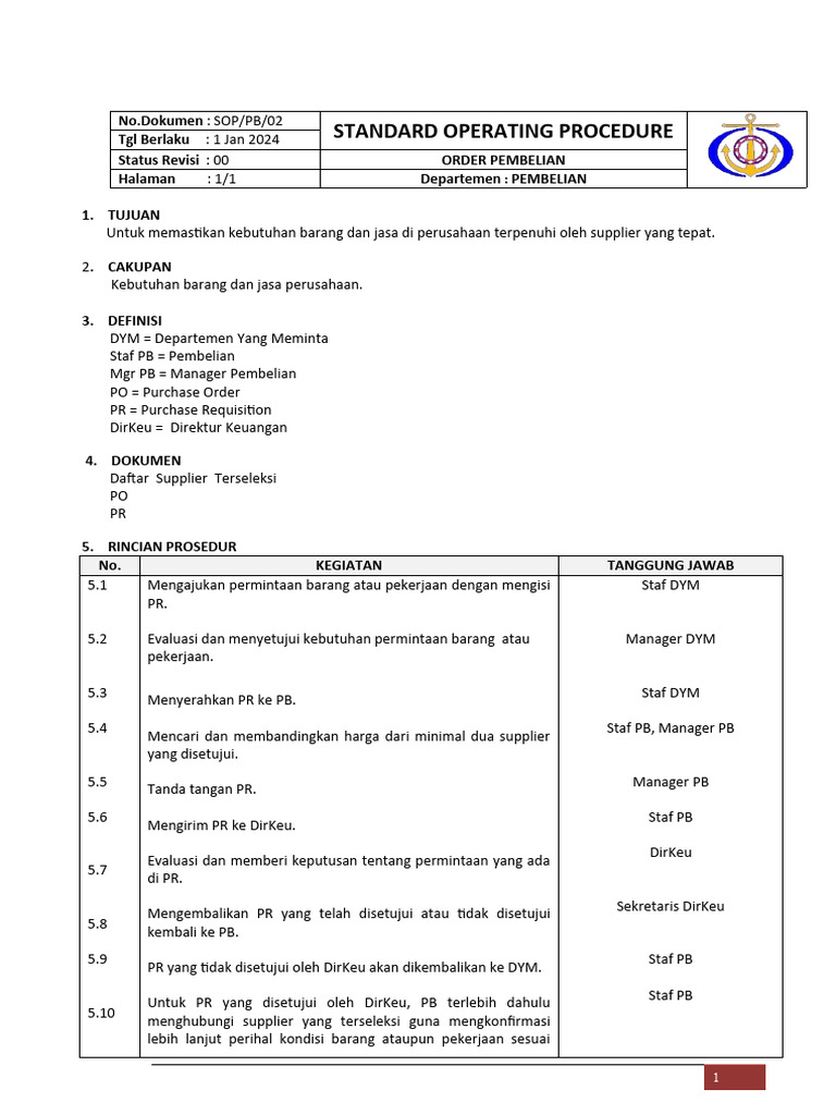 SOP Order Pembelian | PDF