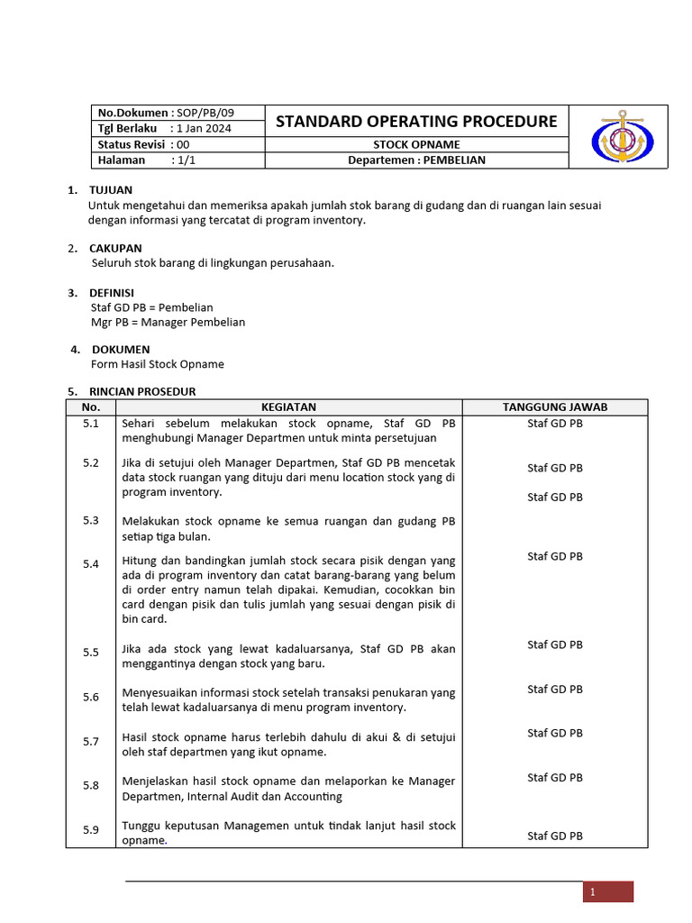 Prosedur Stock Opname Barang Gudang | PDF
