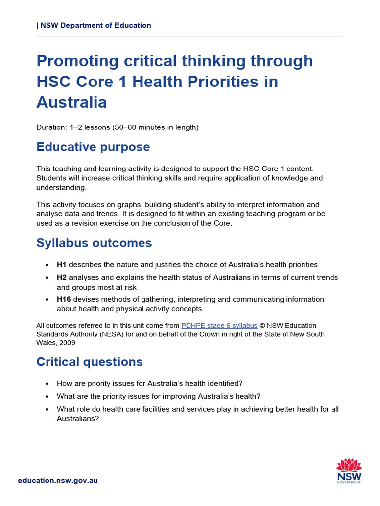 Critical Thinking in HSC Health Education | PDF | Epidemiology ...