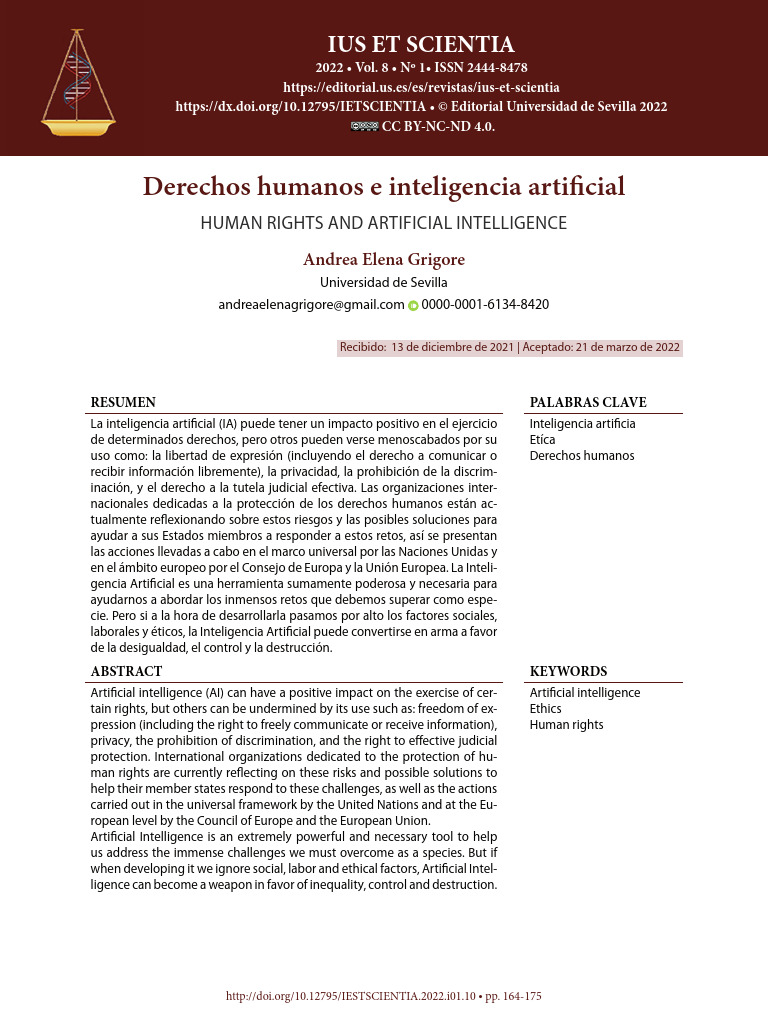 DDHH e Inteligencia Artificial Andrea Elena GRIGORE | Descargar gratis PDF | Inteligencia ...