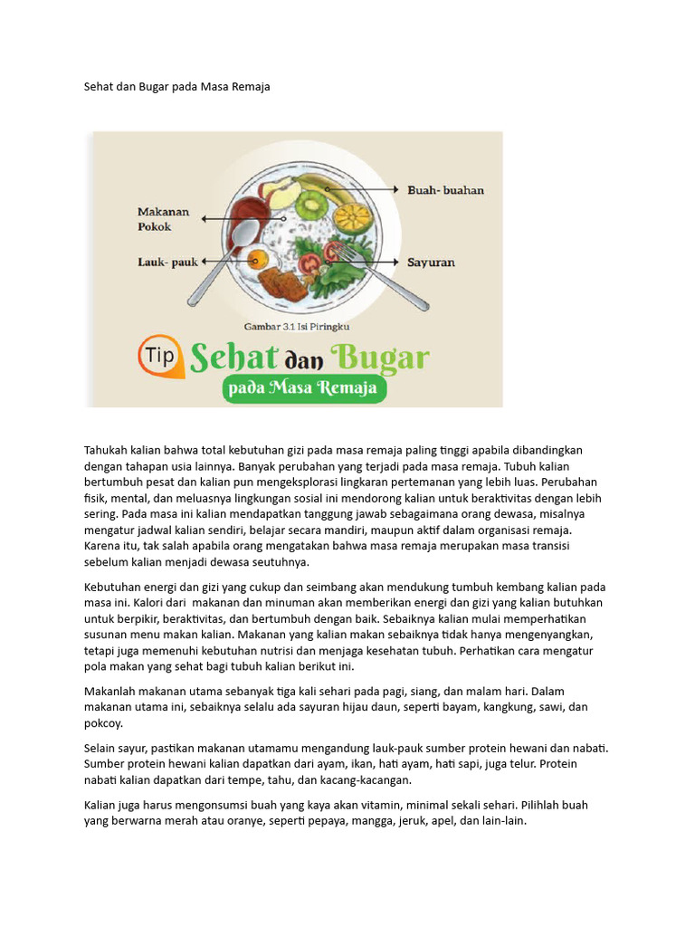Tips Sehat Dan Bugar Pada Masa Remaja | PDF