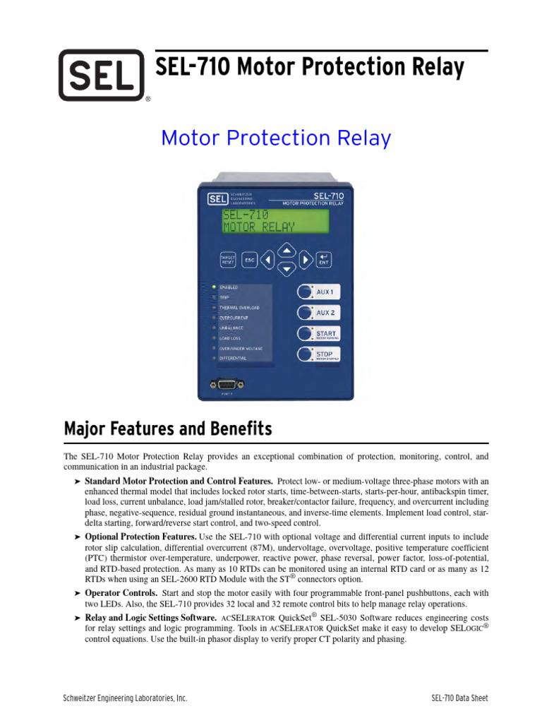 SEL-710 Motor Protection Relay | PDF | Relay | Ethernet