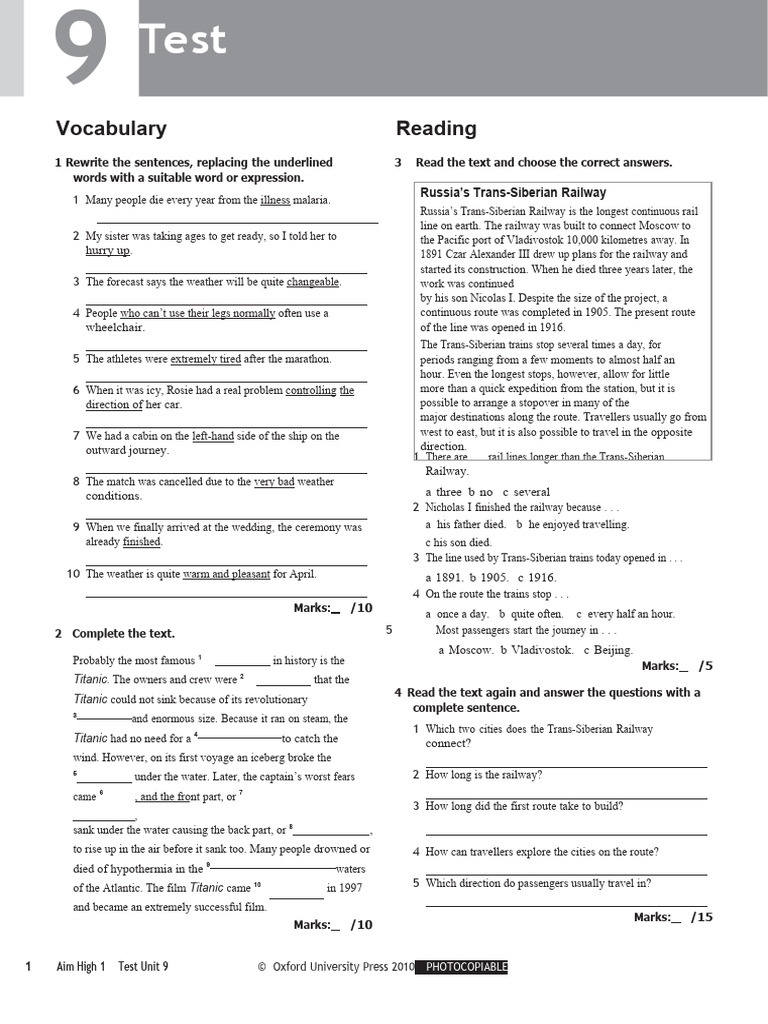 Aim High 1 Unit 9 Test | PDF | Climate Change