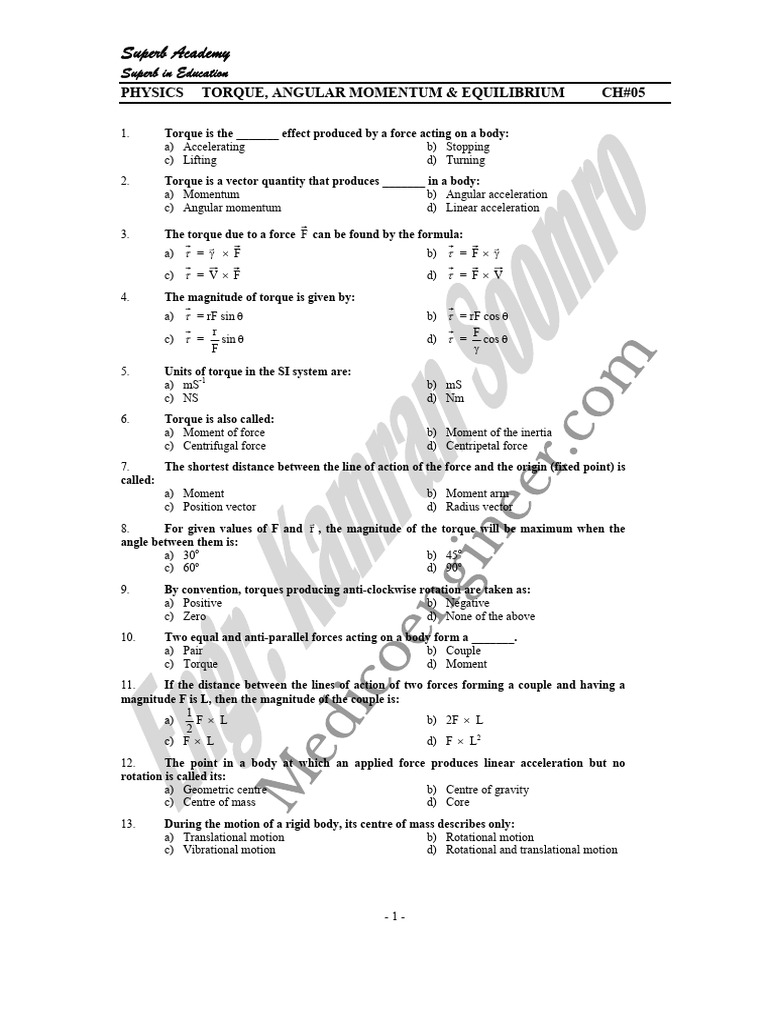 Torque and Angular Momentum Concepts | PDF | Torque | Angular Momentum