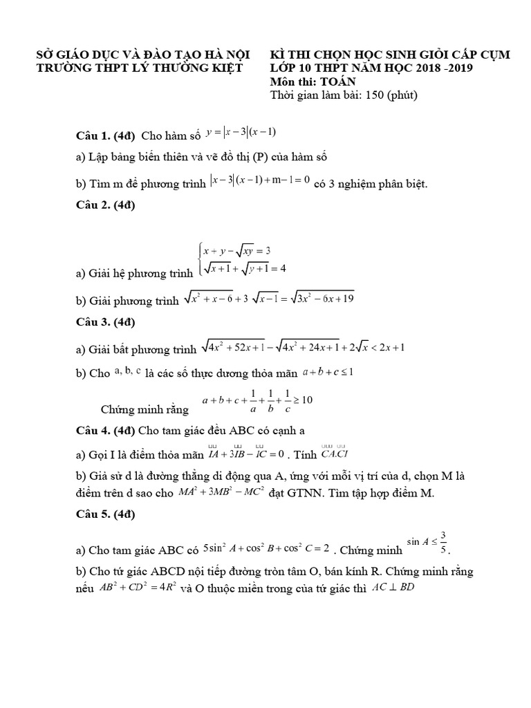 25 Olympic Toan 10 Truong Li Thuong Kiet Gui Cum LB GL 2018 2019 | PDF