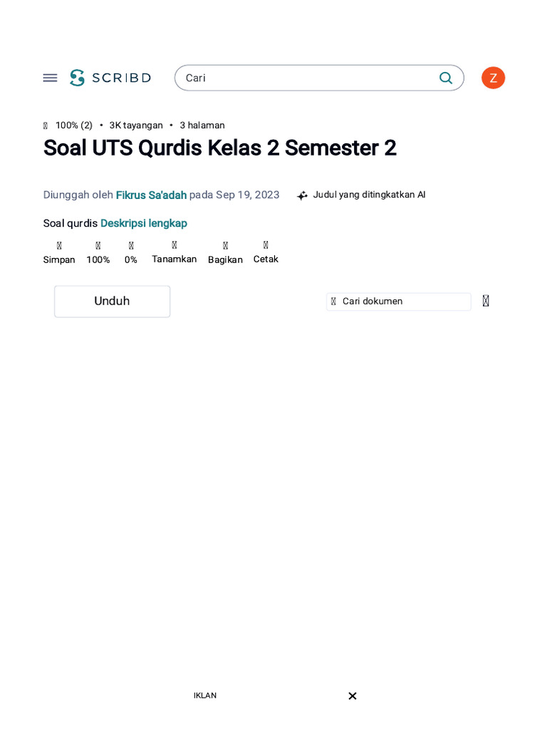 Soal UTS Qurdis Kelas 2 Semester 2 - PDF | PDF