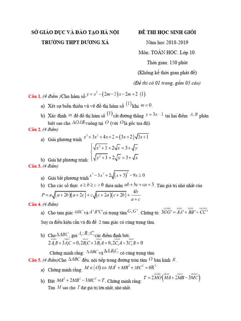 28 Olympic Toan 10 Truong Duong Xa Gui Cum LB GL 2018 2019 | PDF