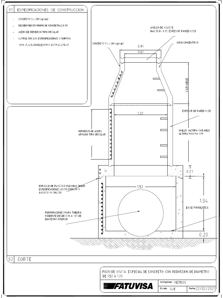 Ficha Tecnica Pozo de Visita Con Reduccion de 1.52 a 1.22 1 | PDF
