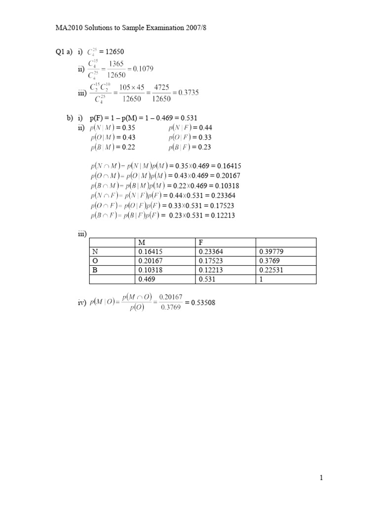 Sample Exam 2 2007-08 Solutions | PDF | Statistics | Probability Theory