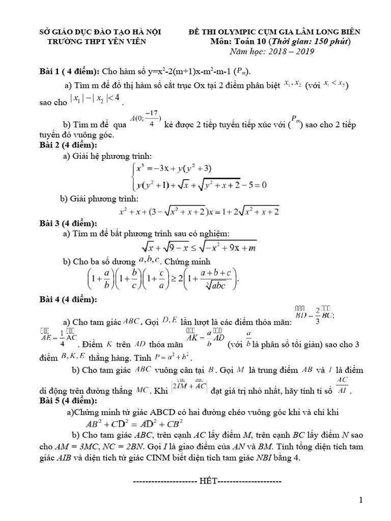 29 Olympic toan 10 truong Yen Vien gui cum LB GL 2018 2019 | PDF