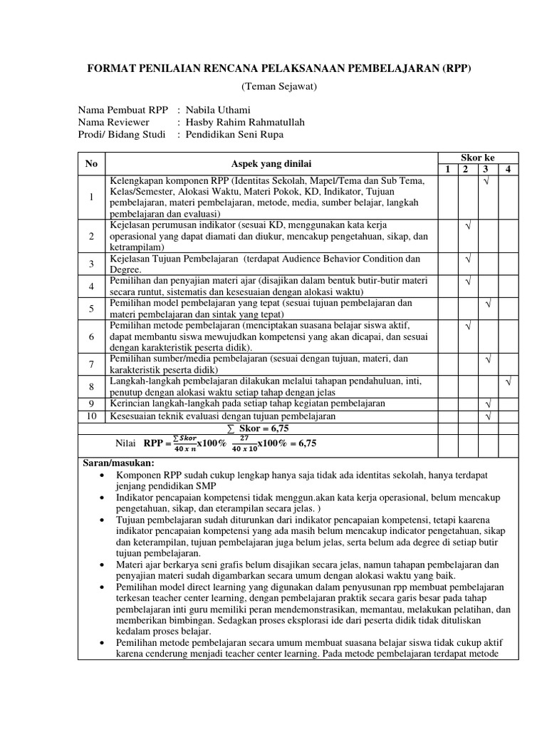 Format Penilaian Rencana Pelaksanaan Pembelajaran | PDF