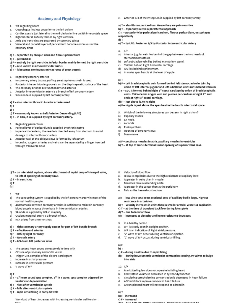 CVS MCQ Anatomy and Physiology | Download Free PDF | Coronary Circulation | Heart