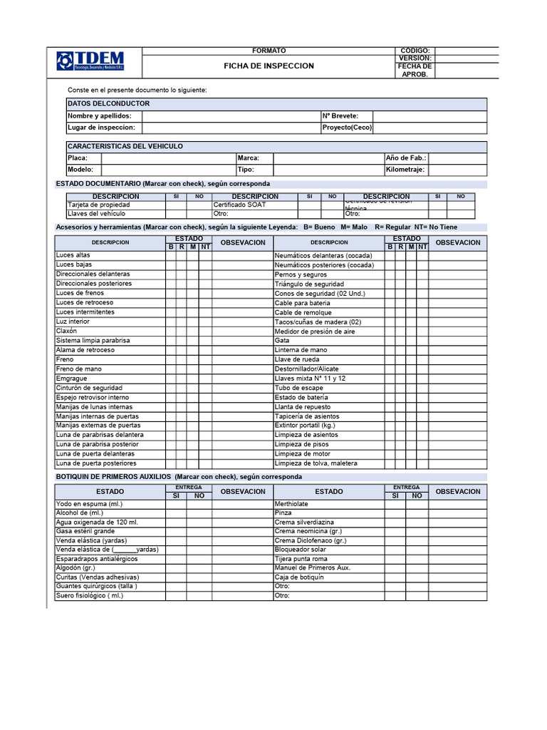Check List Vehicular | Descargar gratis PDF | Vehículos | Vehículo de motor