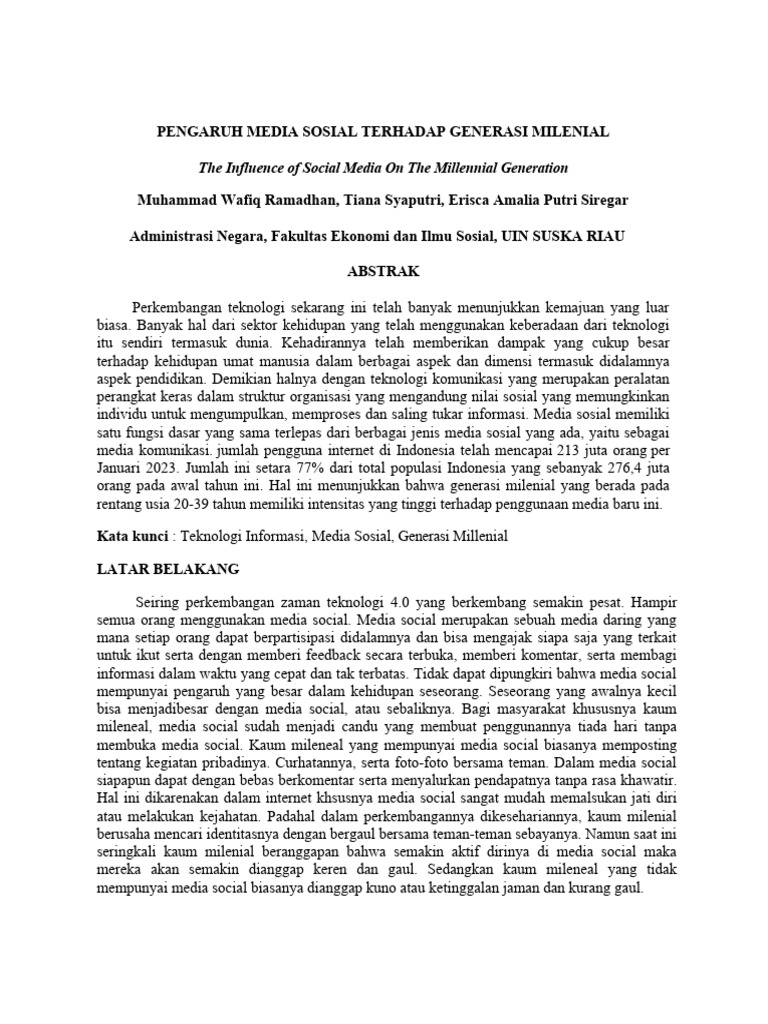 Pengaruh Media Sosial Terhadap Generasi Milenial | PDF | Politik