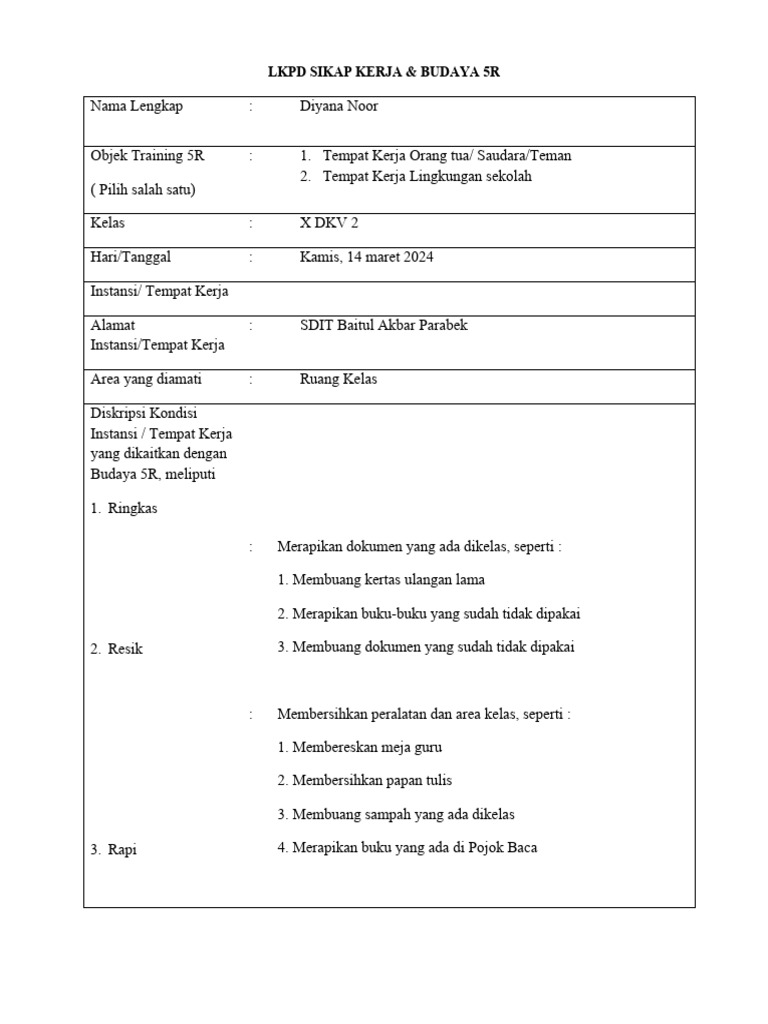 LKPD Sikap Kerja Dan 5R | PDF | Karier & Perkembangan | Kajian Bahasa Asing