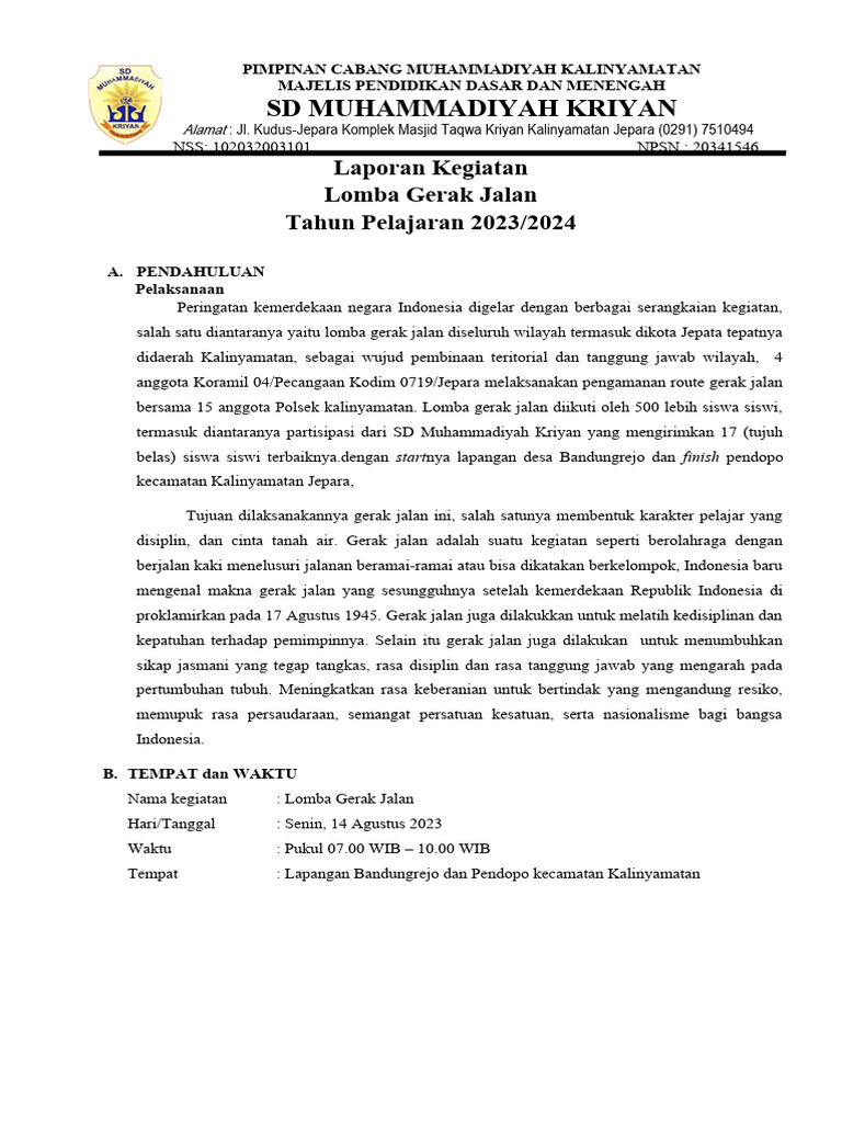 Laporan Gerak Jalan 2023 | PDF