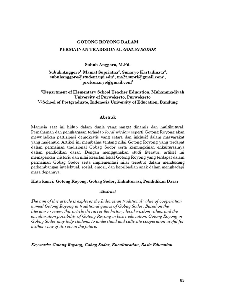 Full Paper-Gotong Royong Dalam Permainan Tradisional Gobag Sodor | PDF