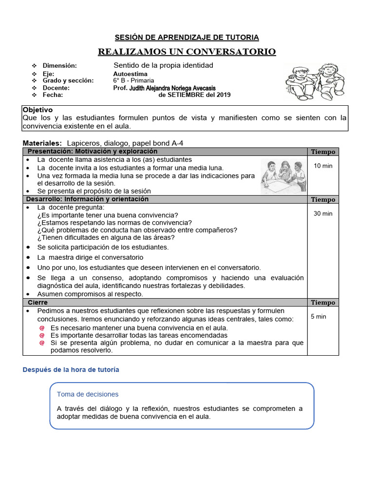 SESIÓN DE TUTORIA Conversatorio | PDF