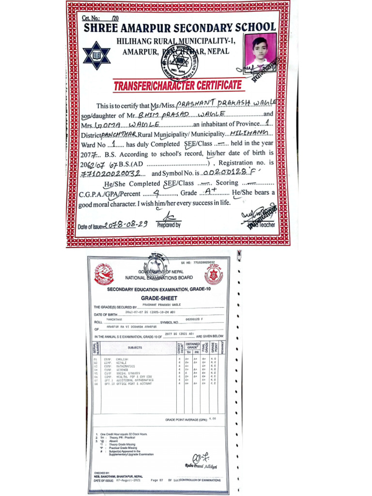 Prashant Grade 10 Transcript | PDF