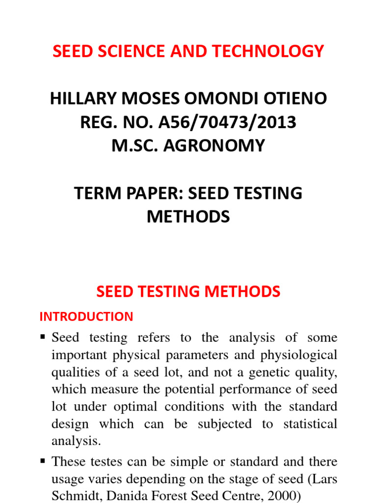 Seed Testing Methods Guide | PDF | Seed | Germination