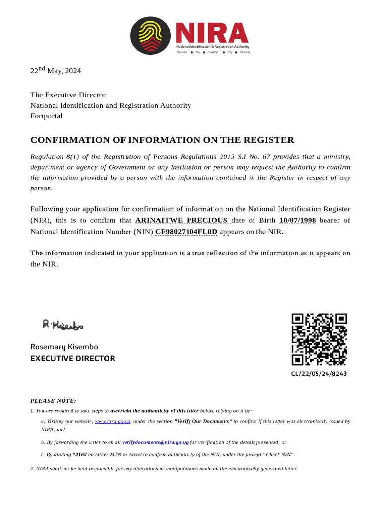 Confirmation of Information | PDF