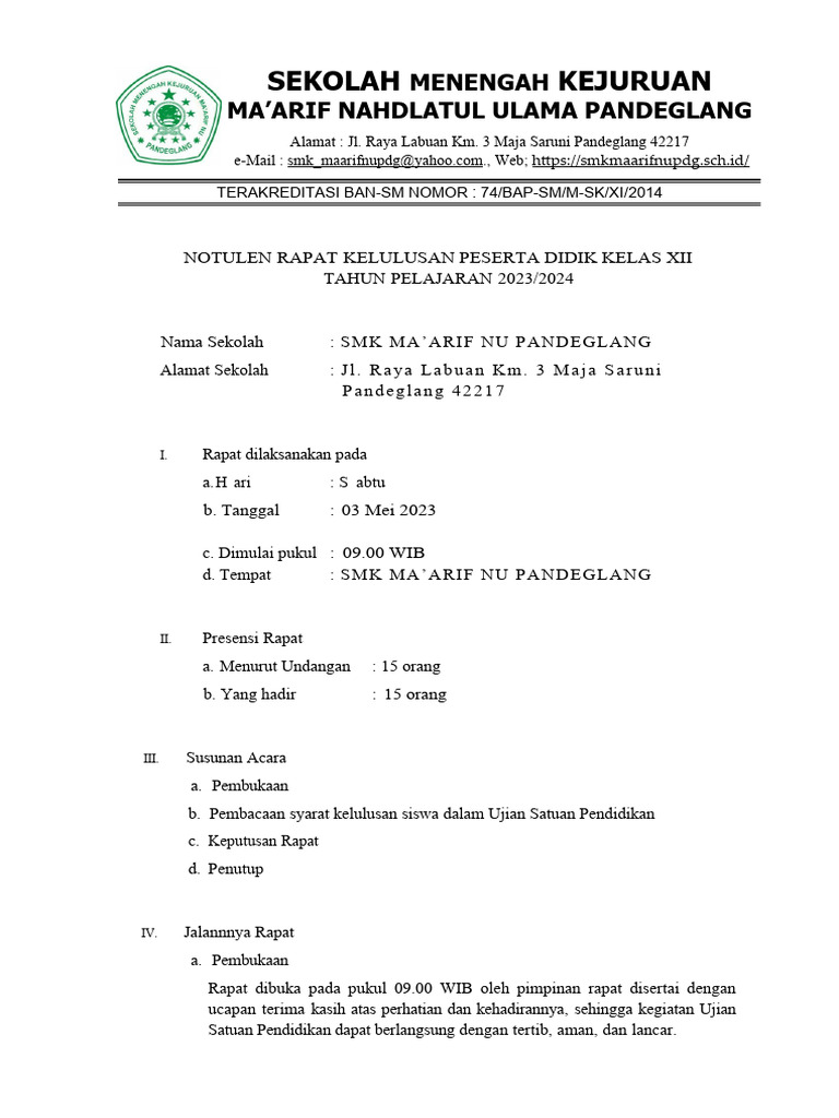 Notulen Rapat Kelulusan | PDF