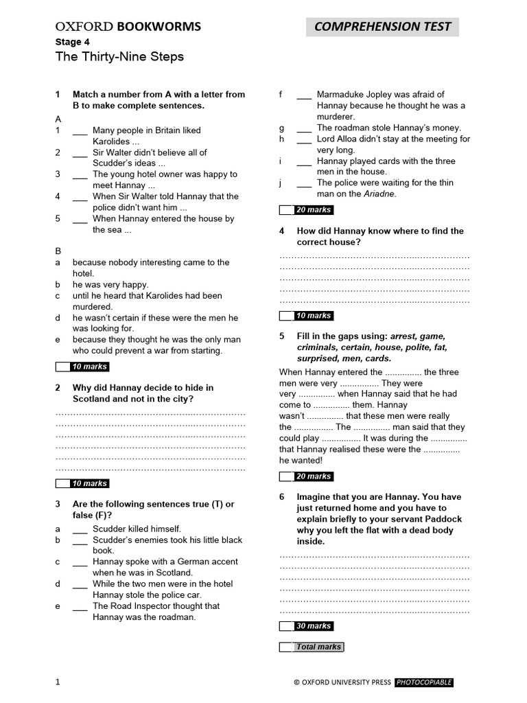 Comprehension Test: The Thirty-Nine Steps | PDF | The Thirty Nine Steps