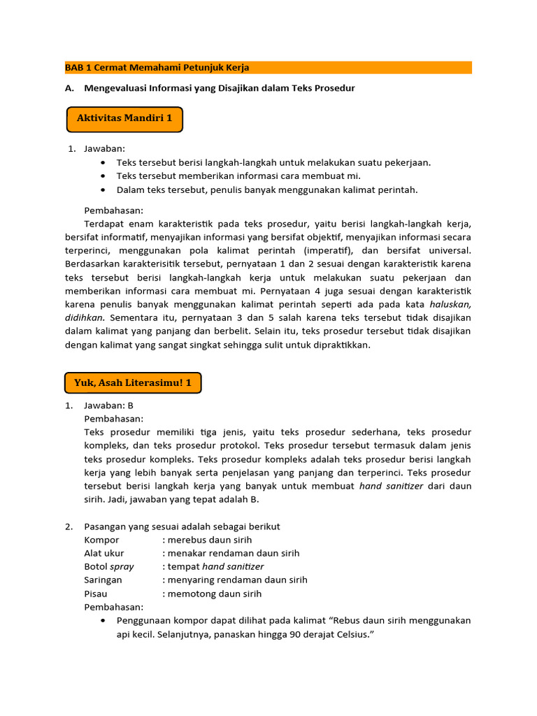Bab 1 Kunci Jawaban Dan Pembahasan Bahasa Indonesia SMK Kelas Xi | PDF | Karier & Perkembangan ...