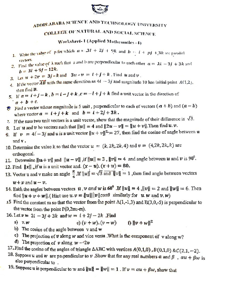 Applied Math Worksheet I | PDF