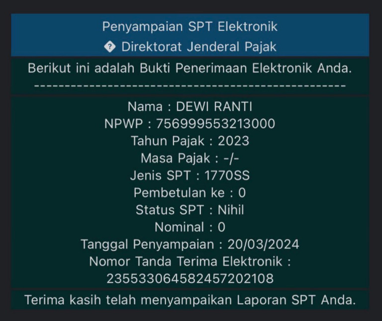 SPT Tahunan Dr. Dewi Ranti | PDF