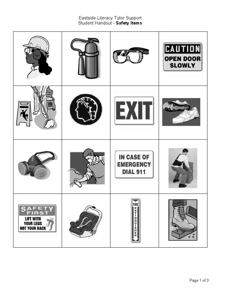 Eastside Literacy Tutor Support Student Handout - Safety Items | PDF