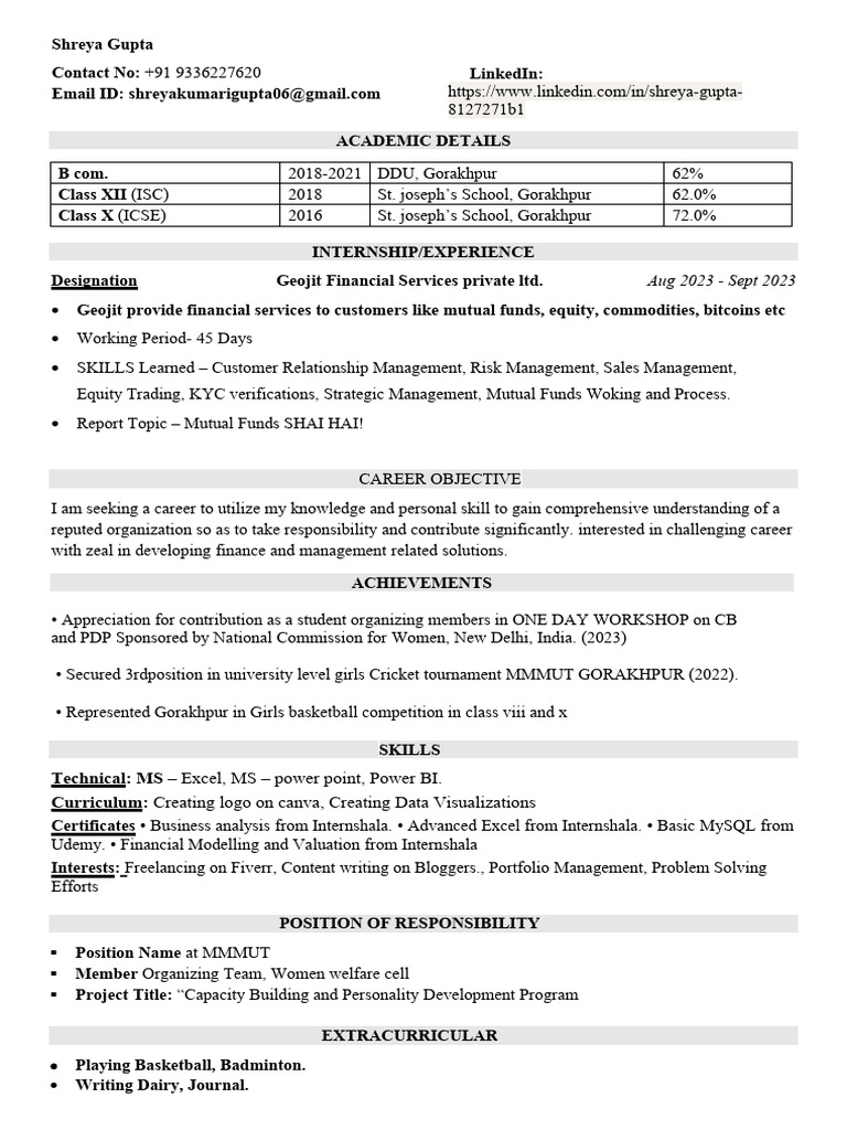 CLG Format CV | PDF | Business