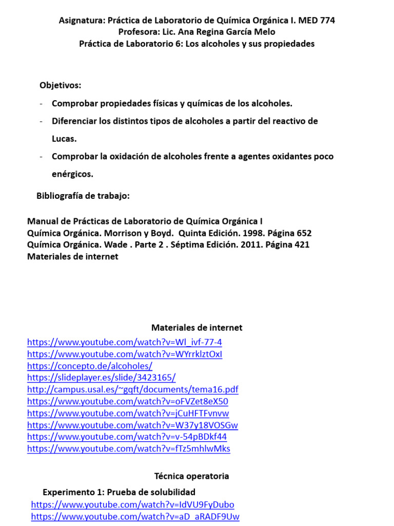 Práctica de Alcoholes | PDF | Química | Química Orgánica