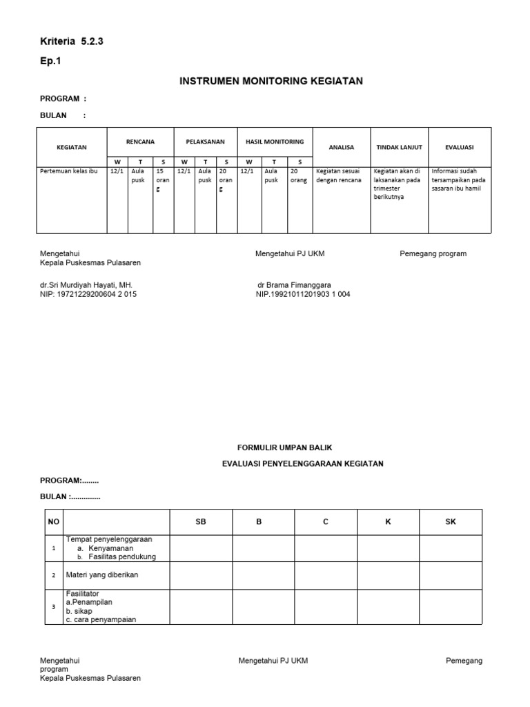 Formulir Monitoring Program | PDF