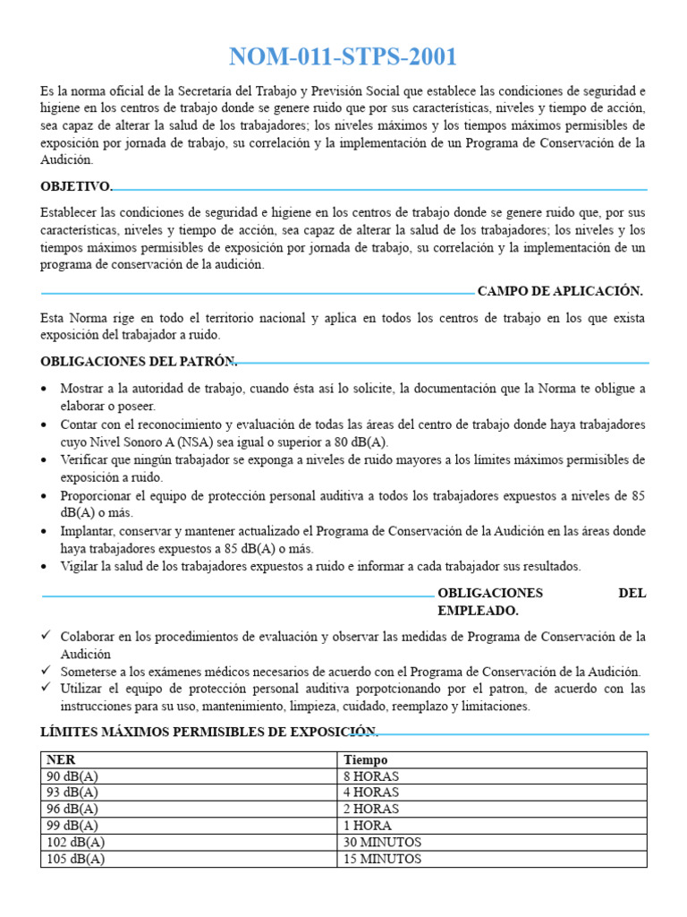 Norma Oficial Mexicana NOM-011-STPS-200 | PDF | ruido | Decibel